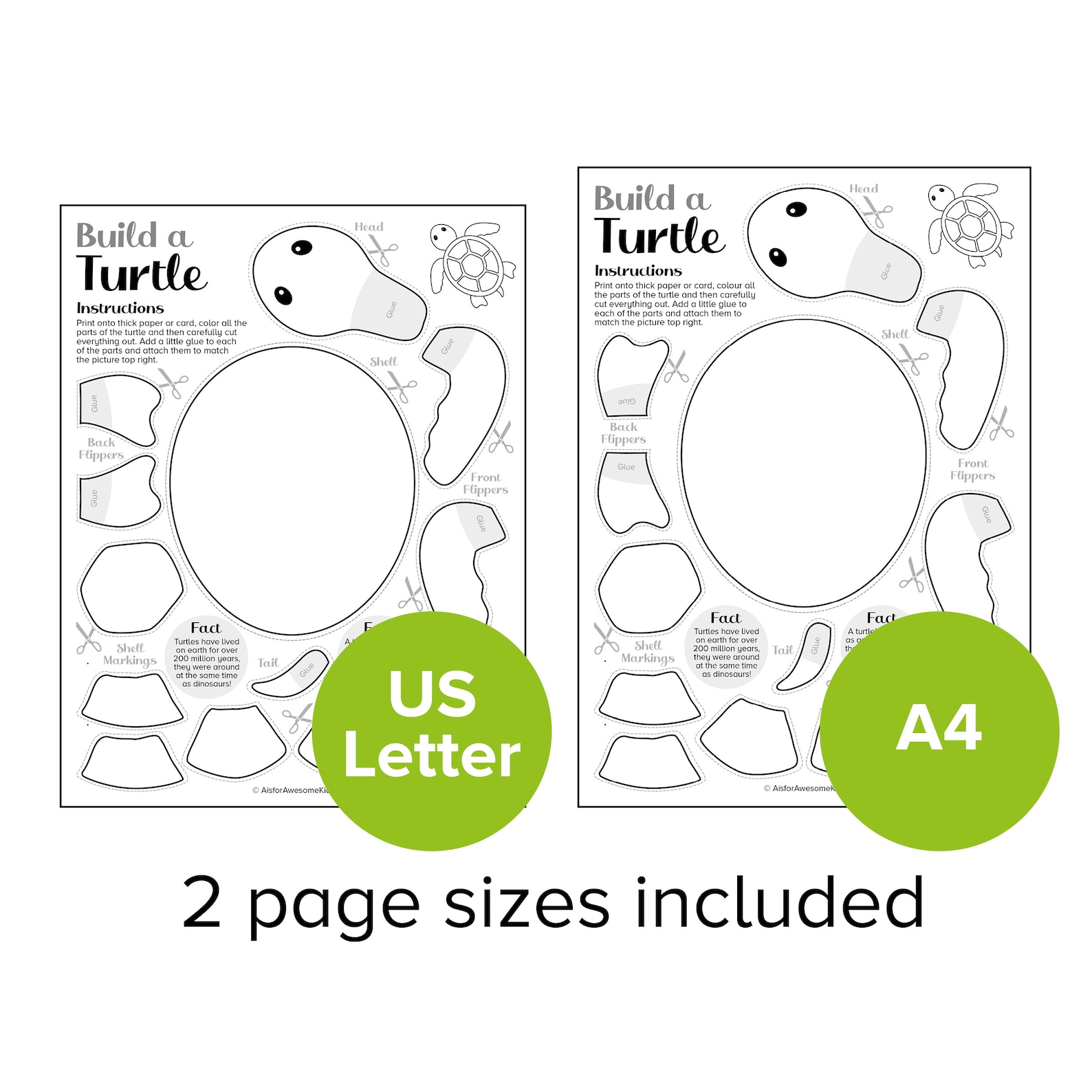 Turtle Cut & Paste Craft Printable, Spring Color and Build Art Kit ...