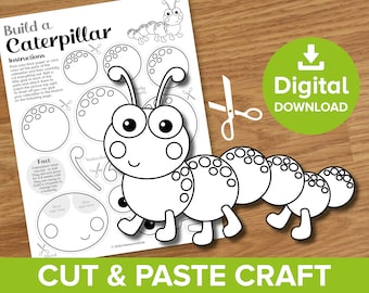 Caterpillar Cut & Paste Craft Printable, Spring Bug Color and Build Kit ...