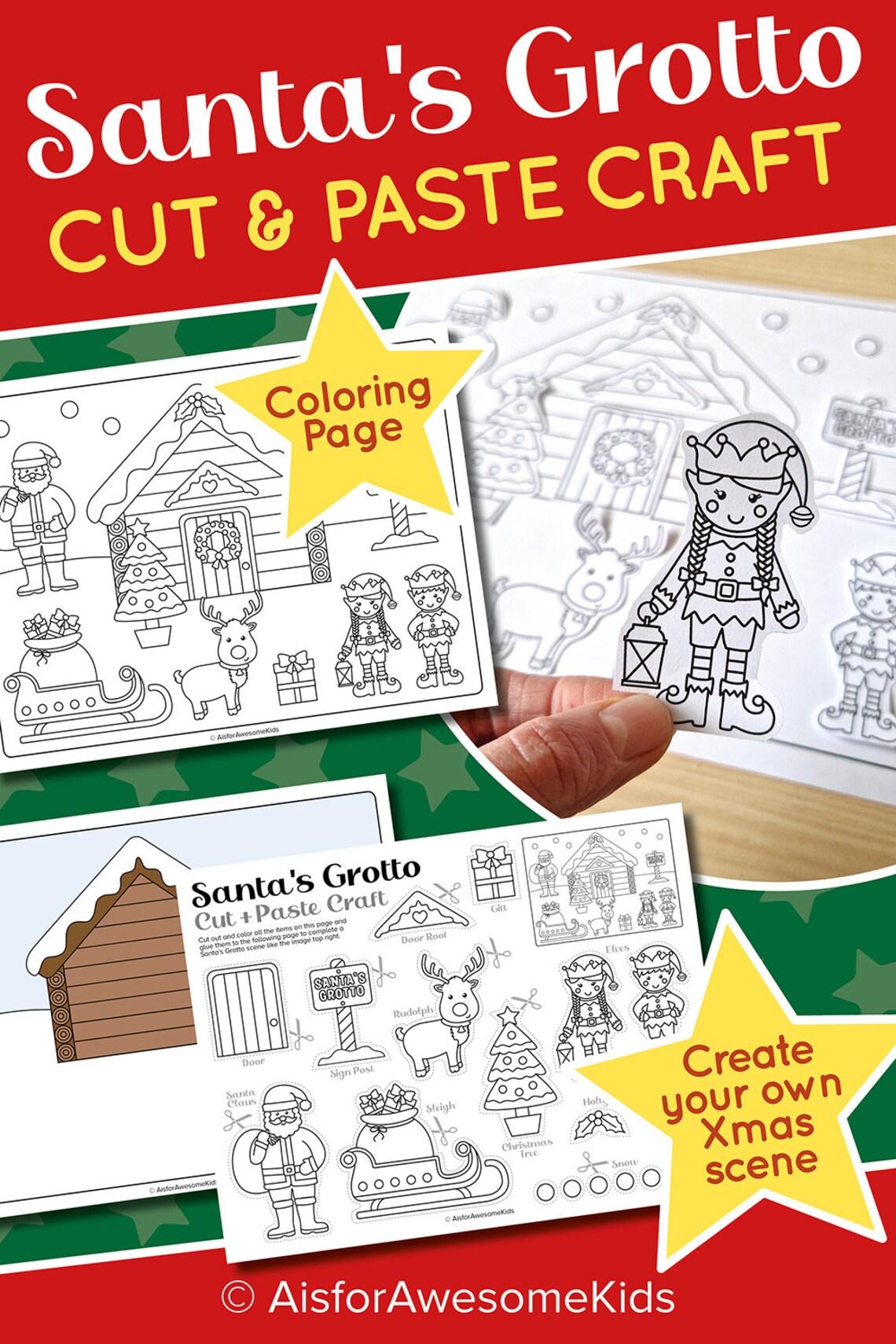 Santa's Grotto Scene Cut & Paste Craft, Build a North Pole Picture ...