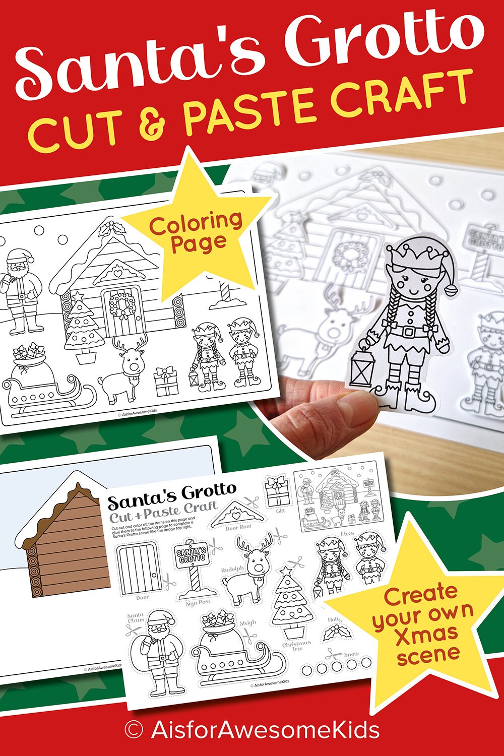 Santa's Grotto Scene Cut & Paste Craft, Build a North Pole Picture ...