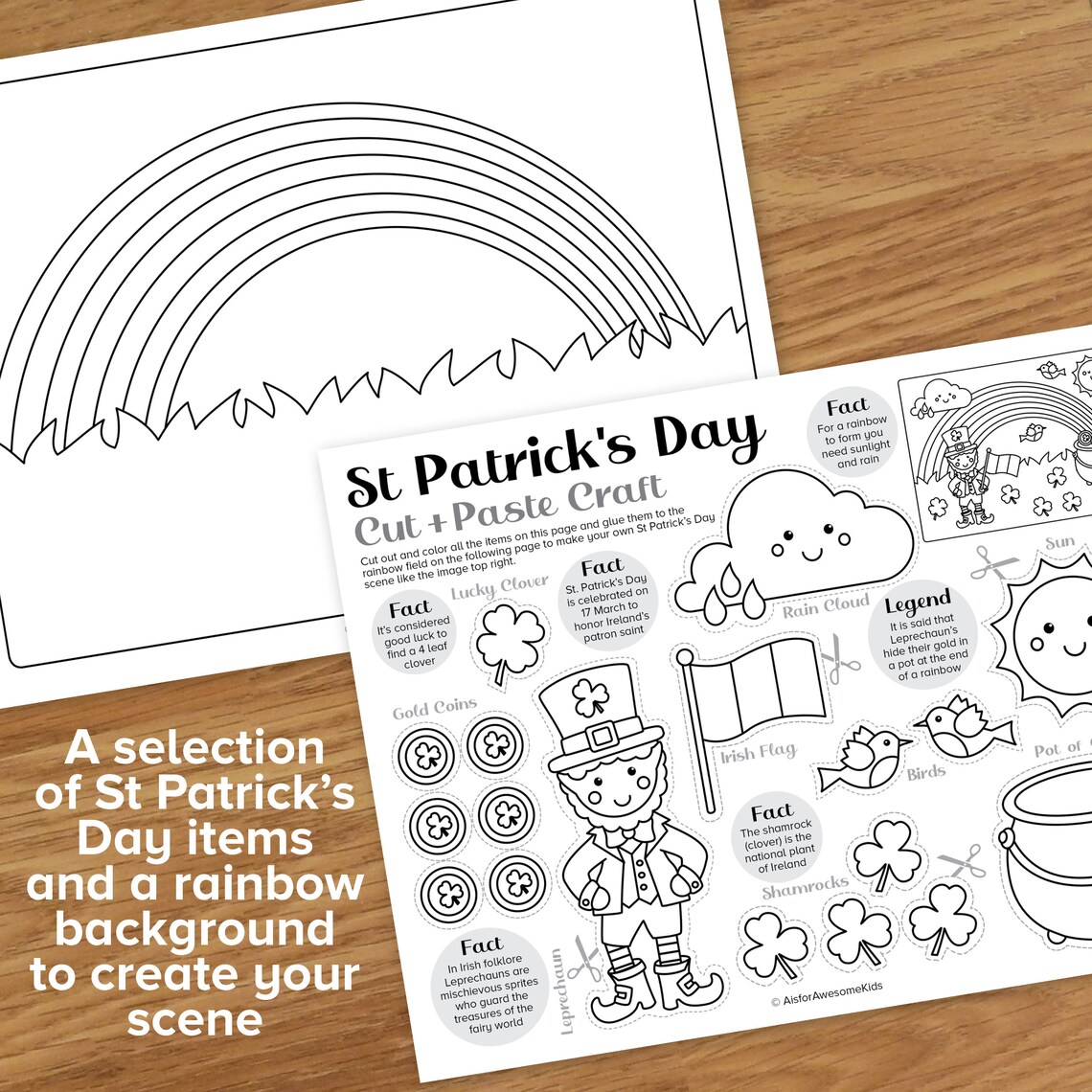 St Patrick's Day Cut & Paste Craft, Colour and Build Leprechaun Scene ...