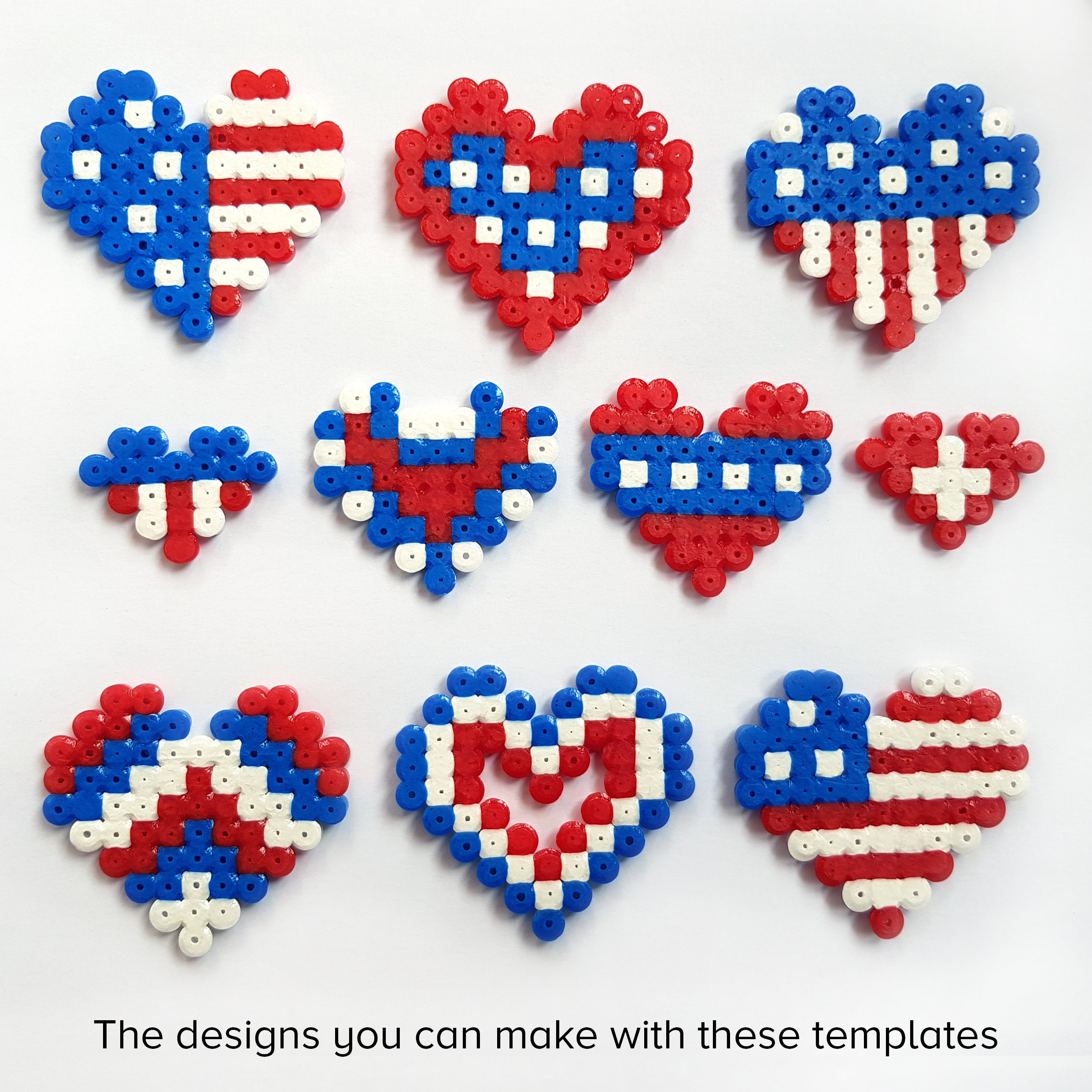 USA Hearts Fuse Bead Template, 4th July Patriotic American Flag Craft ...