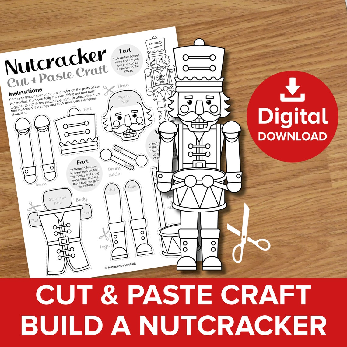 Nutcracker Cut & Paste Craft, Christmas Toy Soldier Color Build Kit ...