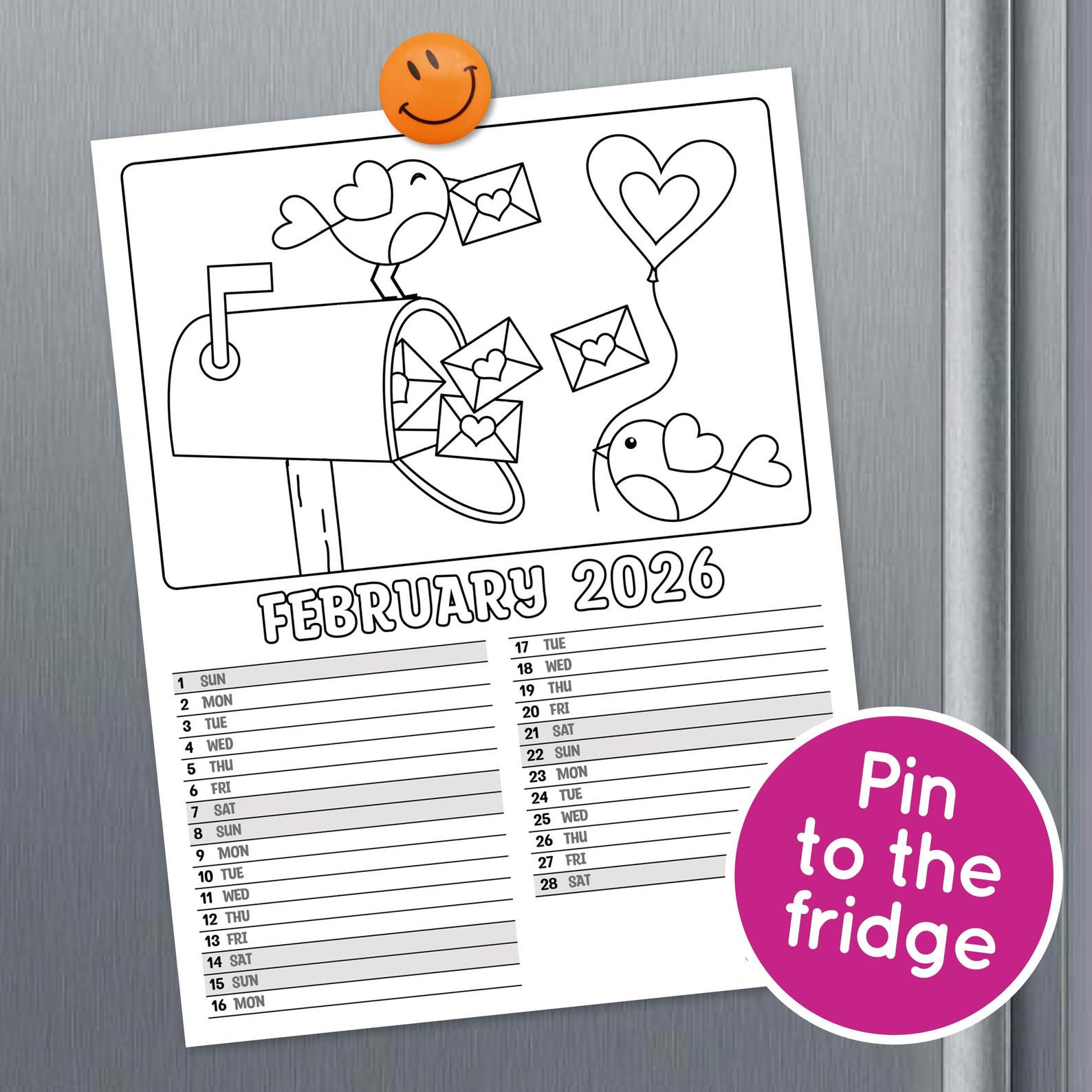 2026 Coloring Calendar Printable, January Month to View 12 Page Lined ...