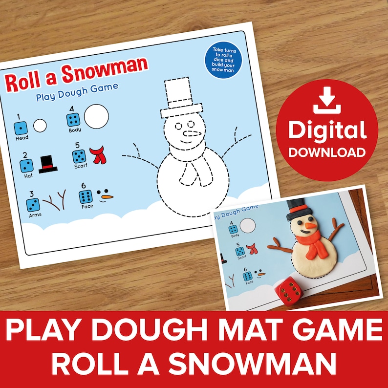 Roll a Snowman Play Dough Mat Game, Kids Christmas Playdoh Dice ...