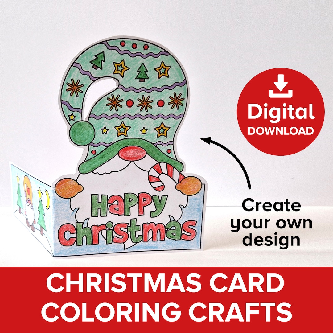 Gnome Christmas Cards Craft, Kids Color Your Own Xmas Gonk Gift ...