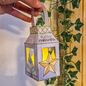 Christmas Paper Lantern Craft, Xmas Tealight Holder Cut & Color Project ...