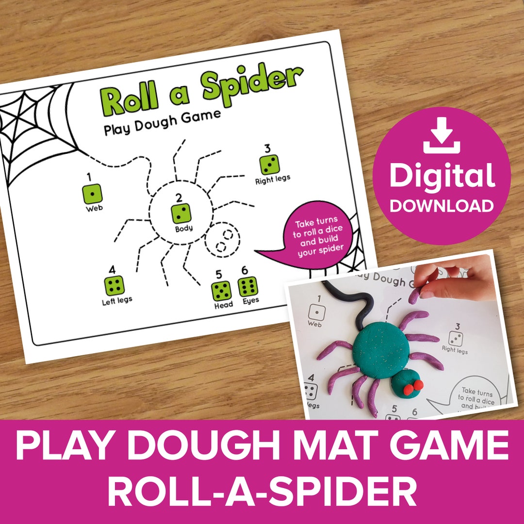 Roll a Spider Play Dough Mat Dice Game, Kids Halloween Playdoh Activity ...