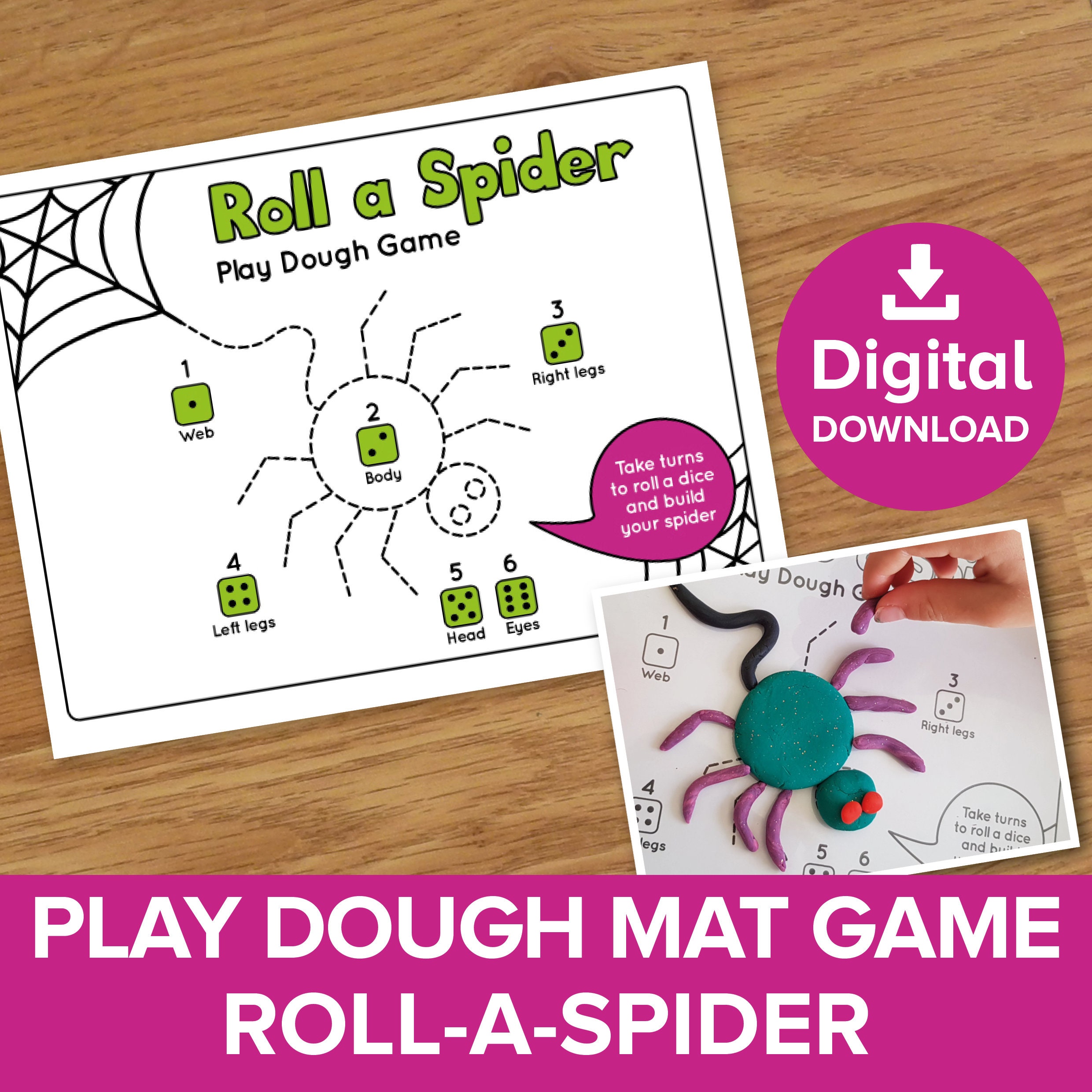 Roll a Spider Play Dough Mat Dice Game, Kids Halloween Playdoh Activity ...