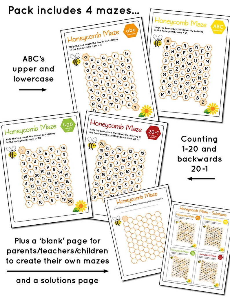 Educational Maze Challenge Worksheet Bundle Childrens Maths - Etsy