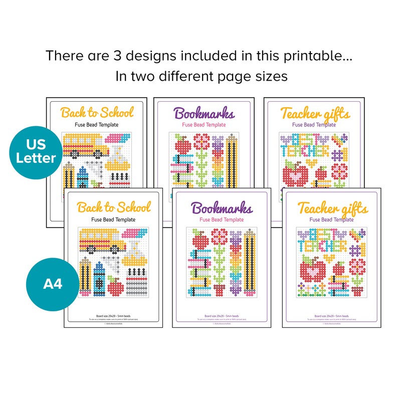 Back to School Fuse Bead Template Bundle, Teacher Gifts Thank You Card ...