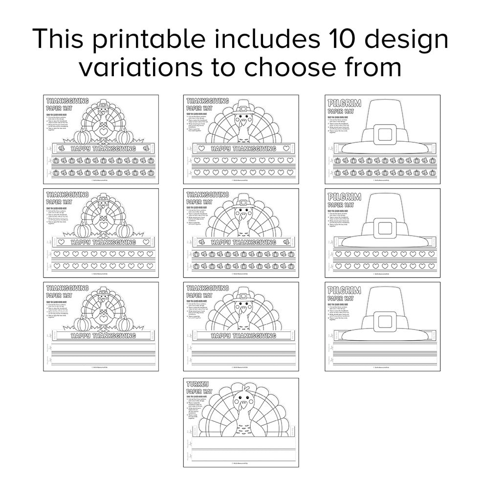 Thanksgiving Paper Hat Craft, Turkey Crown Coloring, Give Thanks ...