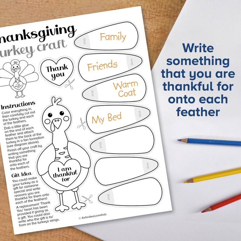 Thankful Turkey Cut & Paste Craft, Build a Thanksgiving Bird Coloring ...
