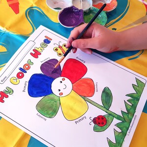 Color Mixing Worksheets, Kids Flower Painting Colour Wheel Theory ...