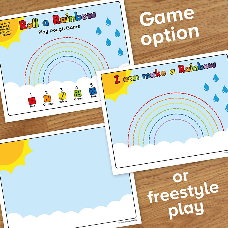 Roll a Rainbow Play Dough Mat Dice Game, Kids Playdough Activity, St ...