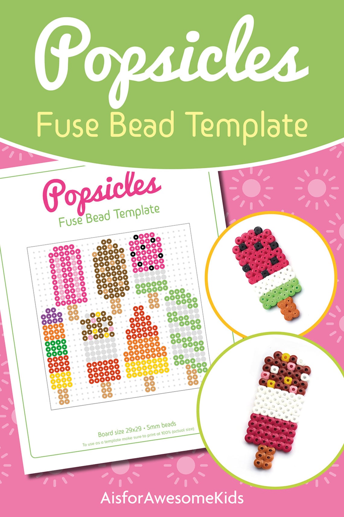 Popsicle Ice Lolly Fuse Bead Template, Hama Perler Pyssla Melty, Summer ...