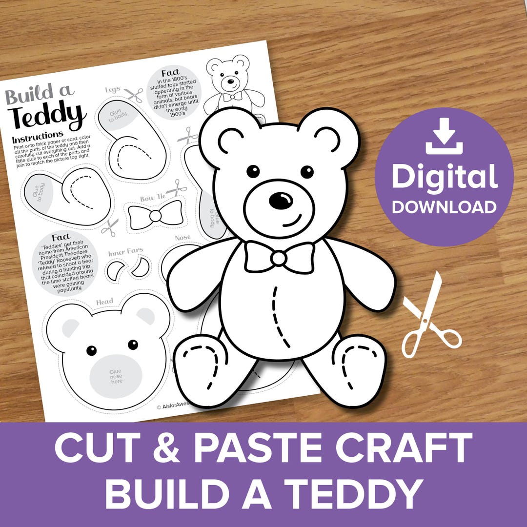 Teddy Cut & Paste Craft, Build a Cuddly Bear Coloring Activity Kit ...