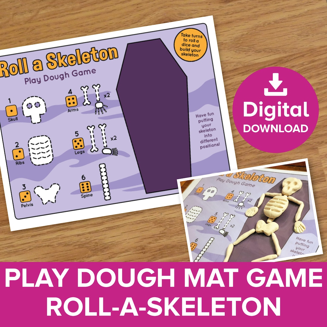 Roll a Skeleton Play Dough Mat Game, Kids Halloween Playdough Doh Dice ...