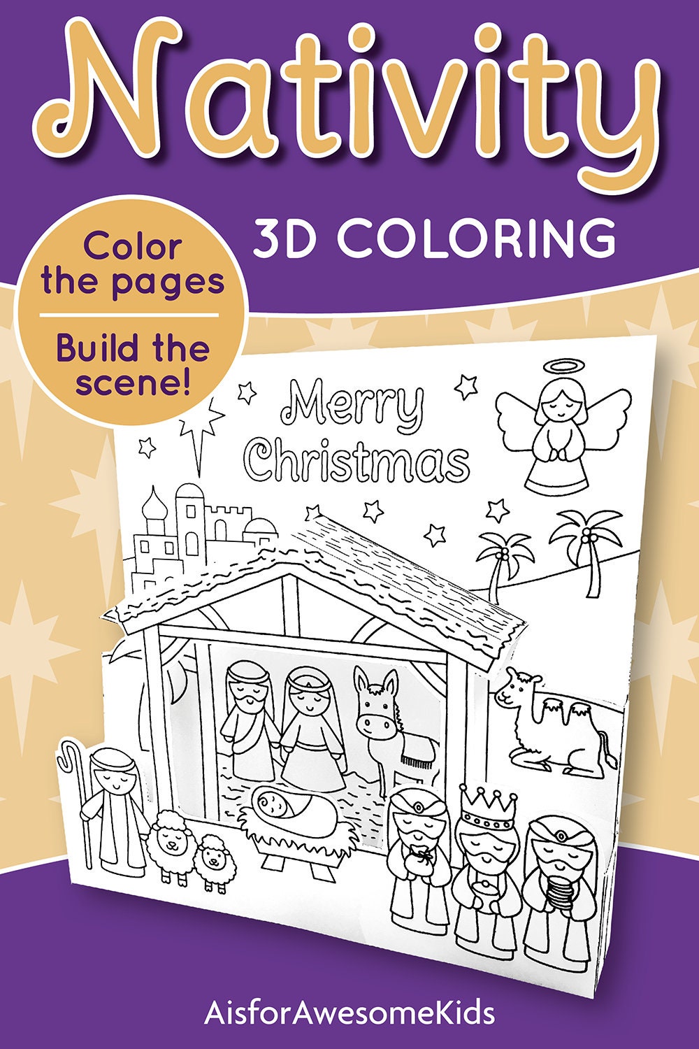 Christmas Nativity 3D Coloring Scene Kids Colour & Build - Etsy Australia