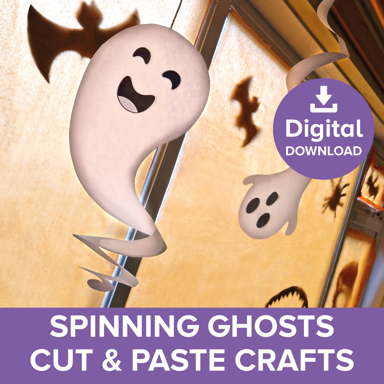 Spinning Ghost Cut & Paste Crafts, Halloween Party Decoration Kit ...