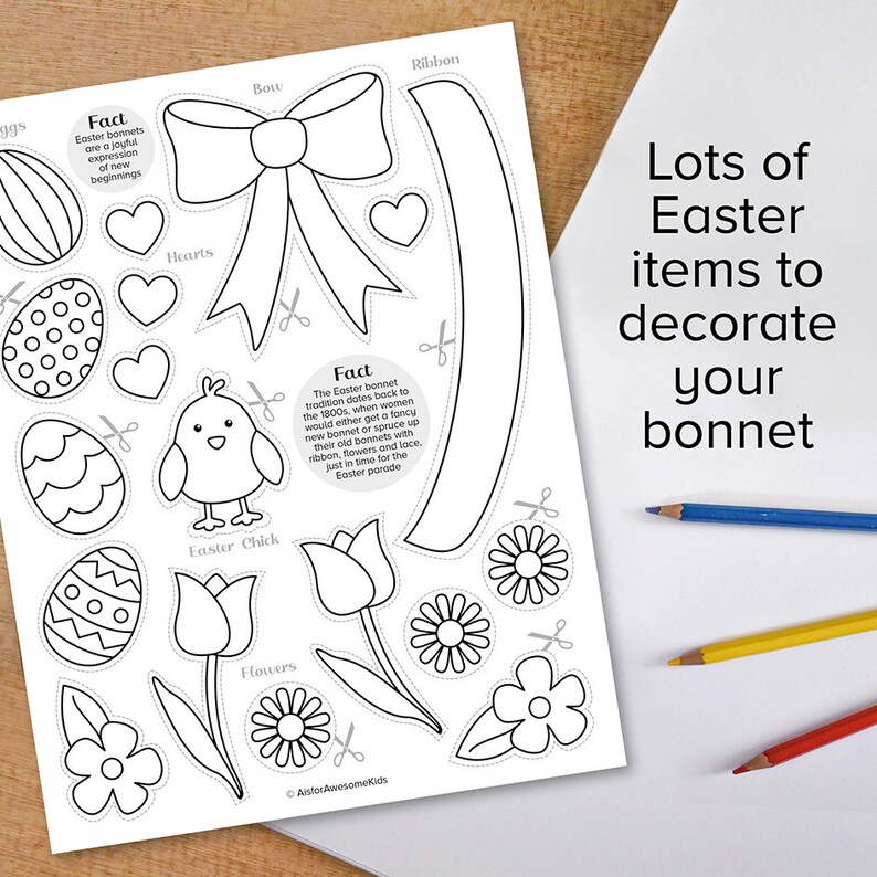 Easter Bonnet Cut & Paste Art Craft, Build a Spring Flower Hat ...