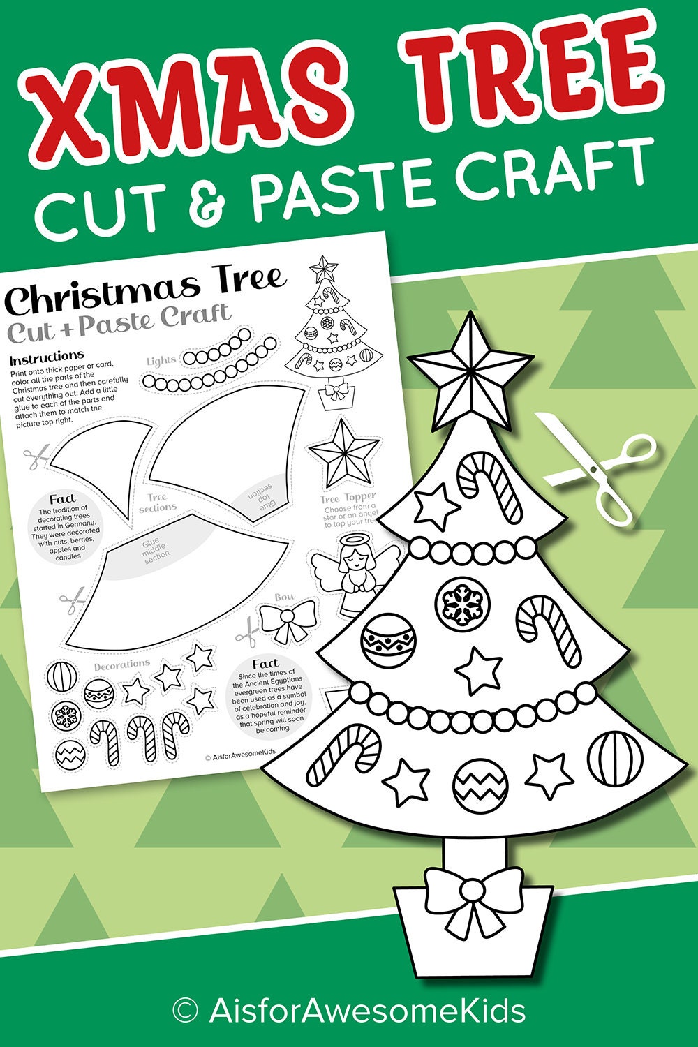 Christmas Tree Cut & Paste Craft, Kids Xmas Card Color and Build Kit ...