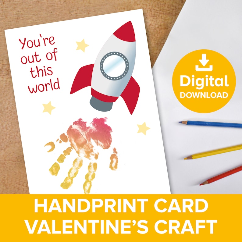 Rocket Handprint Greetings Card Craft, Kids Painting Finger Print ...