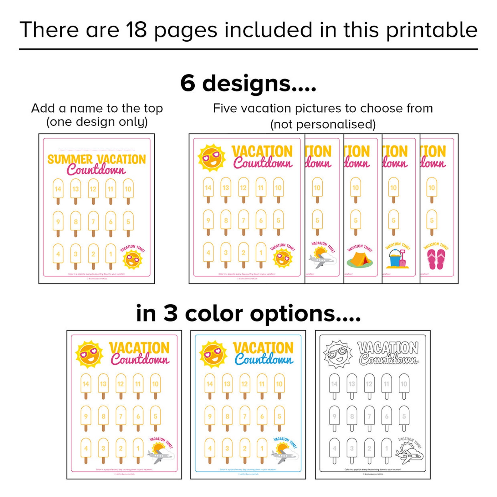 Vacation Countdown Charts, Summer Holiday Count Down Chart, Family Trip Lolly Coloring Planner ...