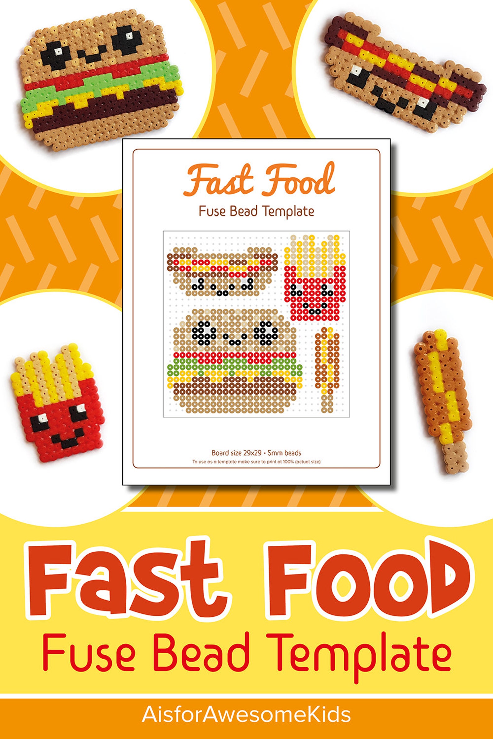 Fast Food Fuse Bead Template, Kawaii Hama Perler Nabbi Pyssla Beads ...