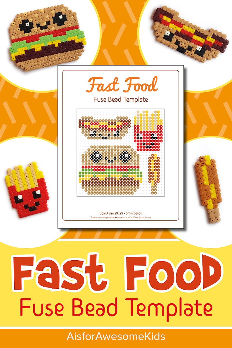 Fast Food Fuse Bead Template, Kawaii Hama Perler Nabbi Pyssla Beads ...