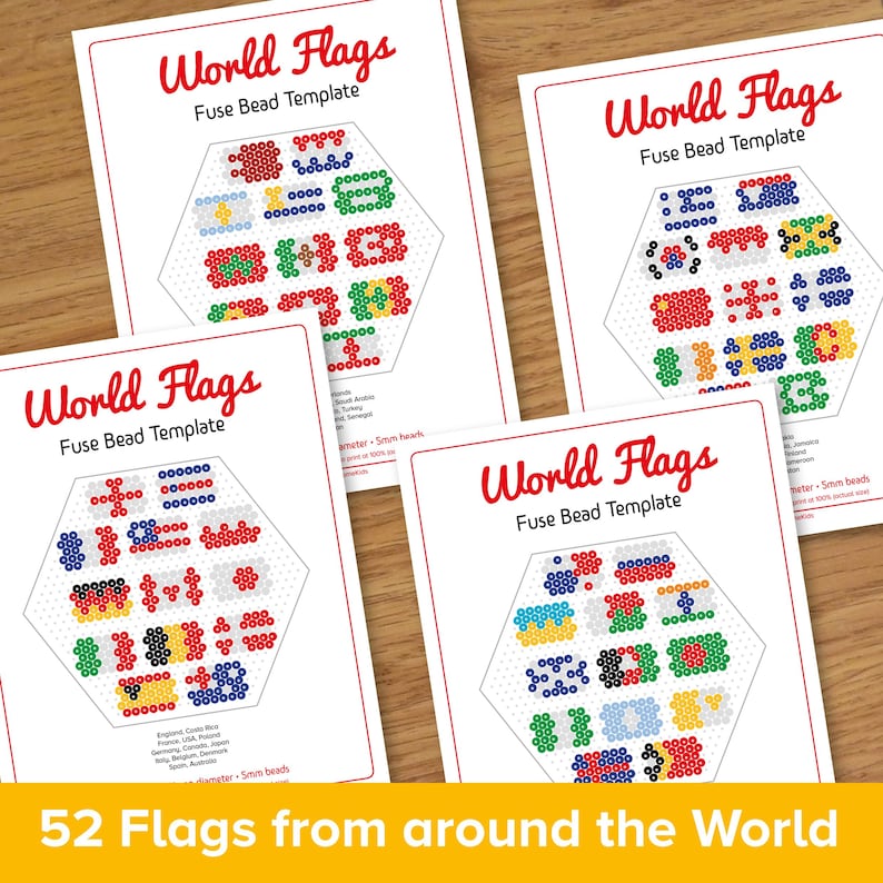 World Flags Fuse Bead Templates, 52 International Country Emblems ...
