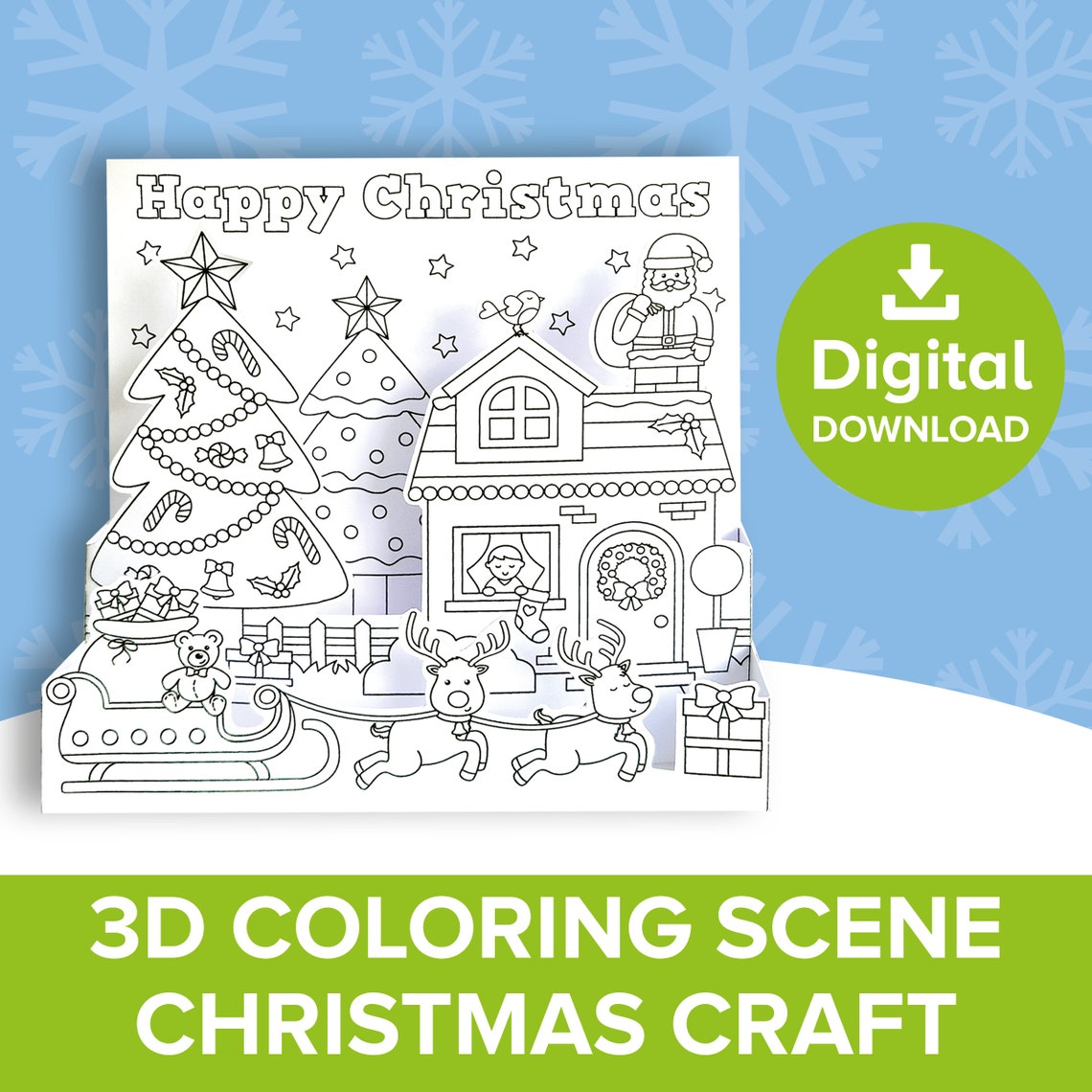 Christmas Eve 3D Coloring Scene, Santa's Sleigh Colour & Build Layered ...