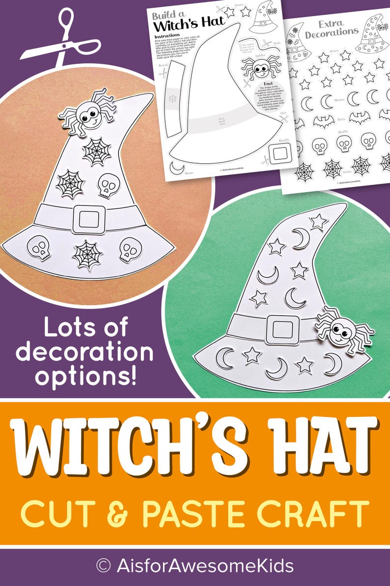 Build a Witch's Hat Cut & Paste Craft, Halloween Party Decoration ...