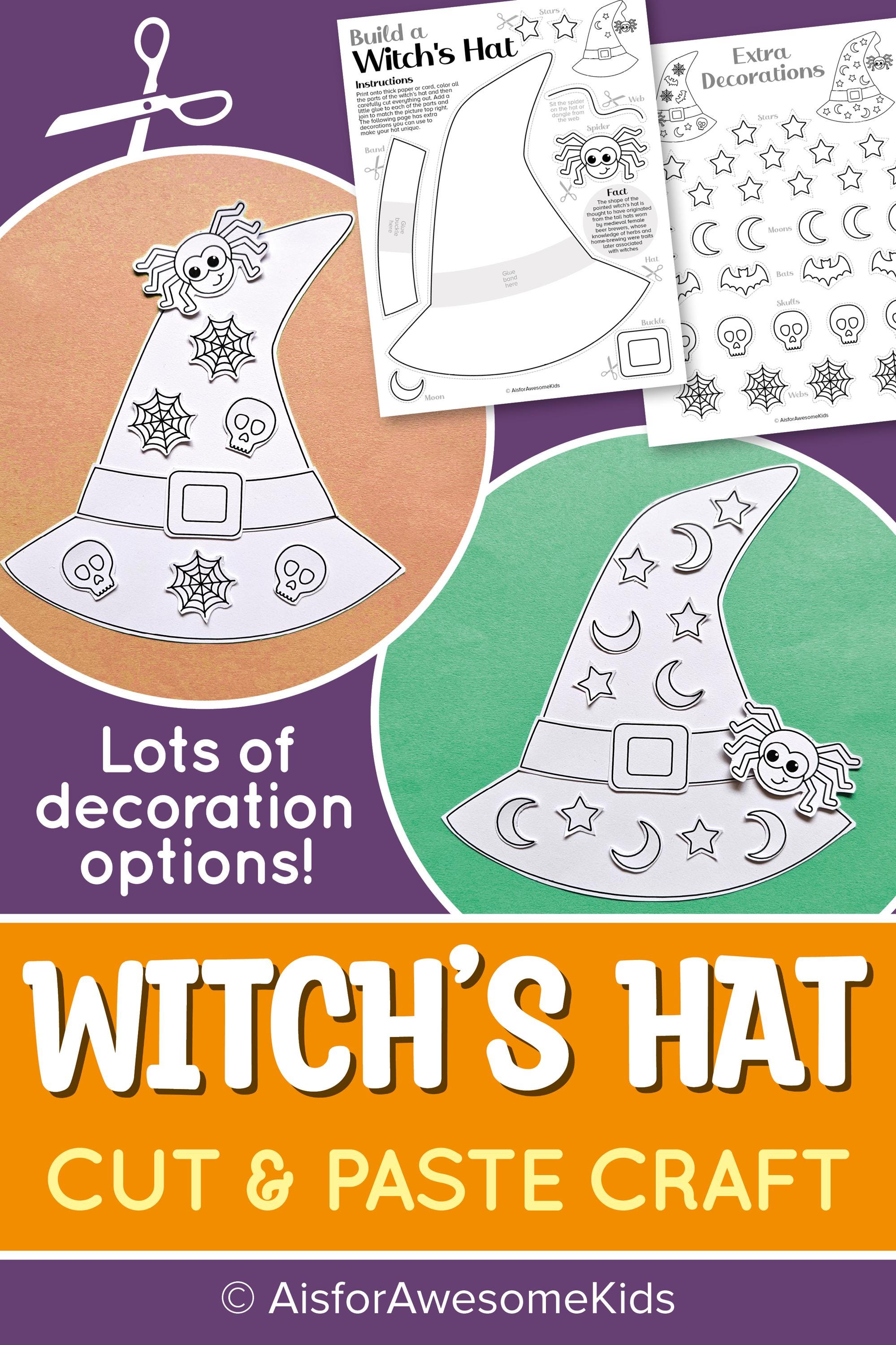 Build a Witch's Hat Cut & Paste Craft, Halloween Party Decoration ...