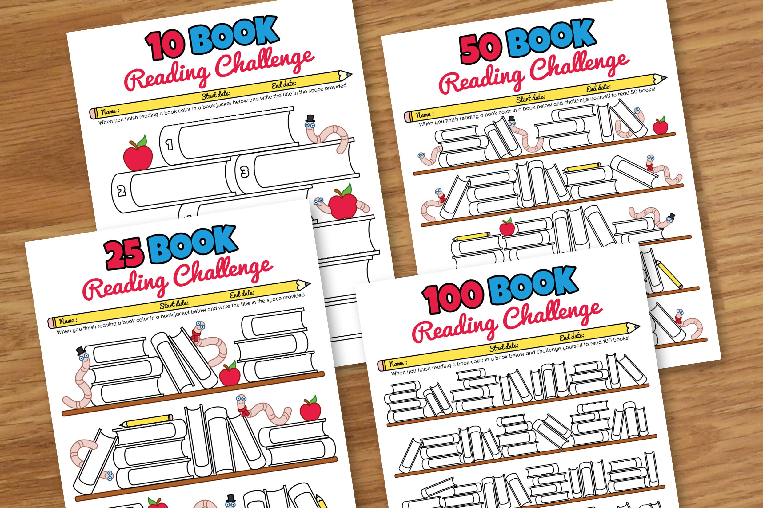 Reading Challenge Tracker, Children's Bookshelf Worksheet, Kids ...