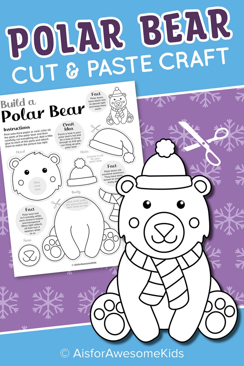 Polar Bear Cut & Paste Craft, Christmas Color and Build Kit, Paper Doll ...