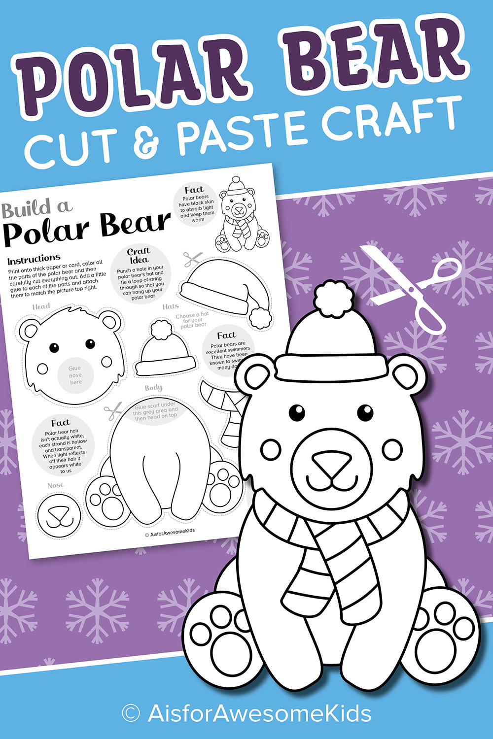 Polar Bear Cut & Paste Craft, Christmas Color and Build Kit, Paper Doll ...