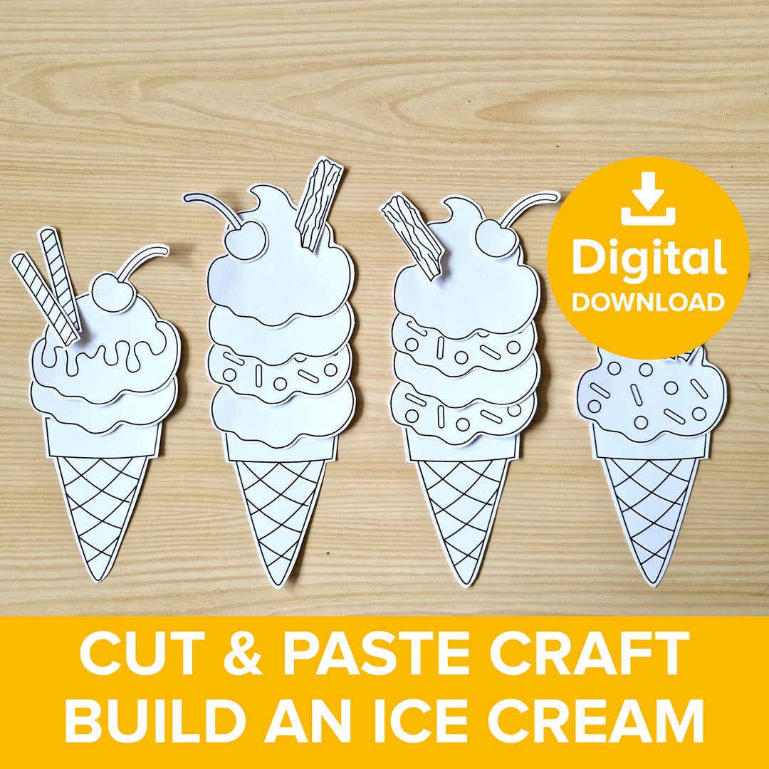 Ice Cream Cut & Paste Craft Kit, Build an Icecream Cone Printable ...