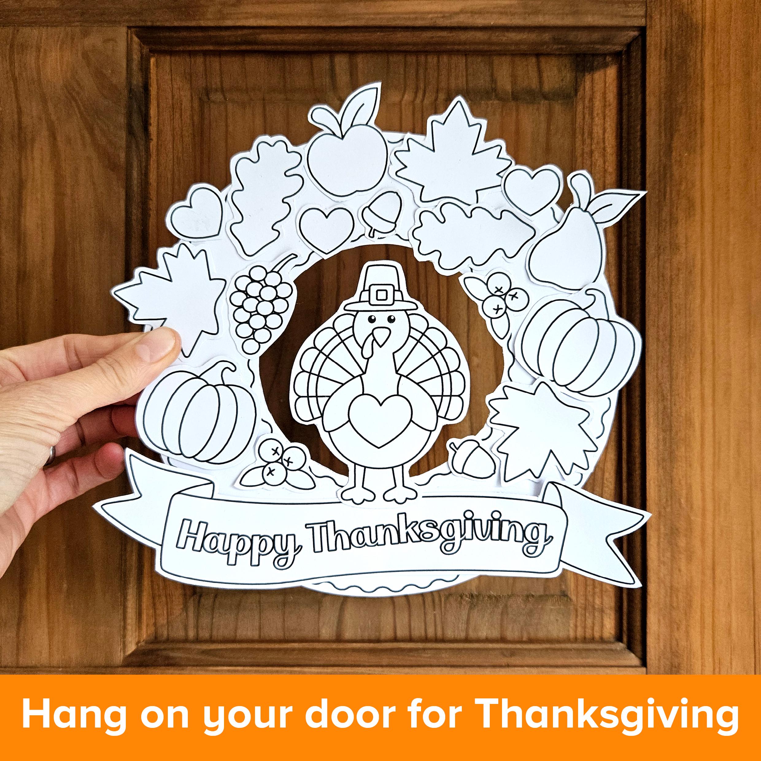 Thanksgiving Wreath Cut & Paste Craft, Fall Gratitude Coloring Page ...
