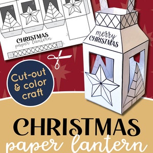 Christmas Paper Lantern Craft, Xmas Tealight Holder Cut & Color Project ...