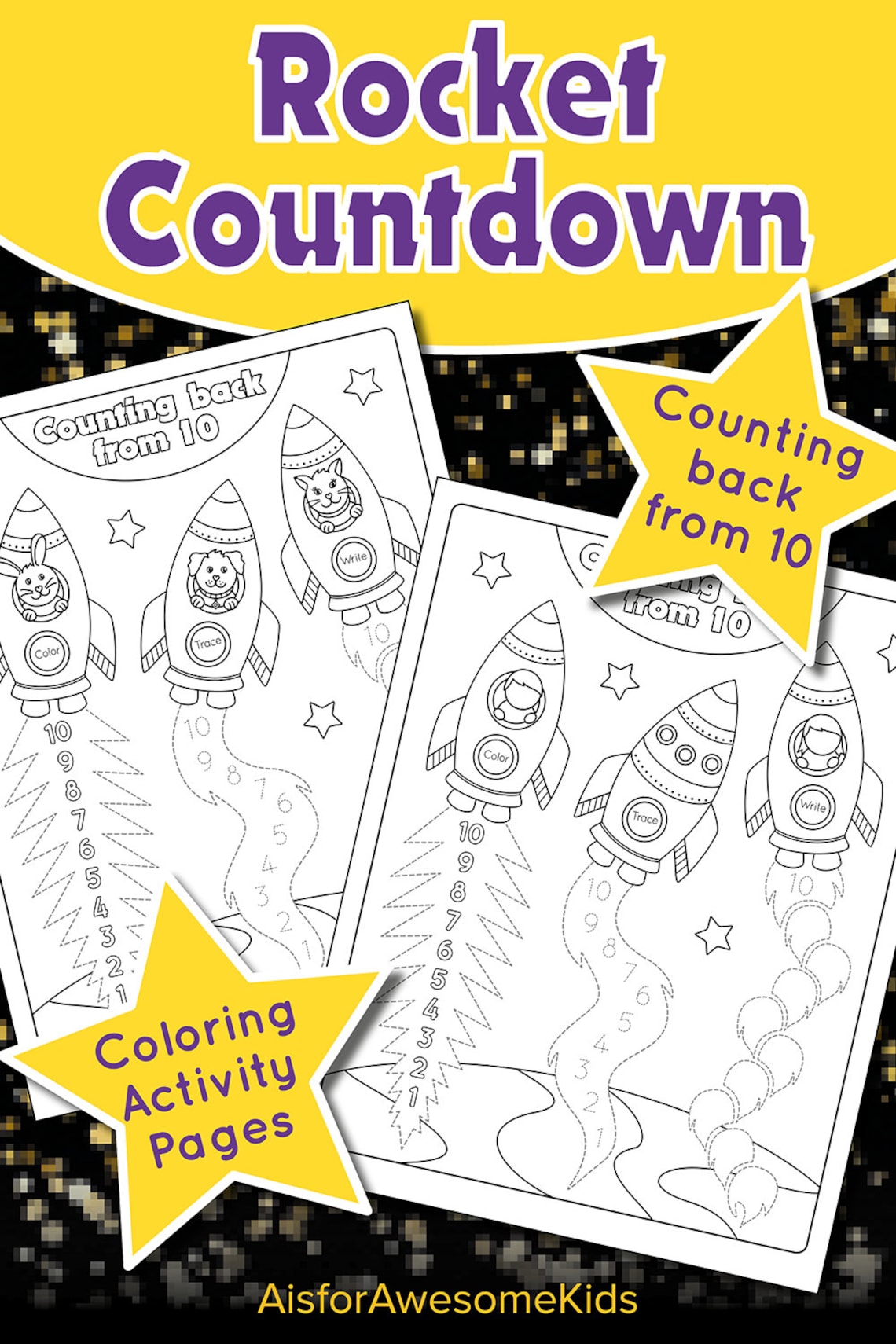 Rocket Countdown Worksheet Kids Count Back From 10 Activity - Etsy UK