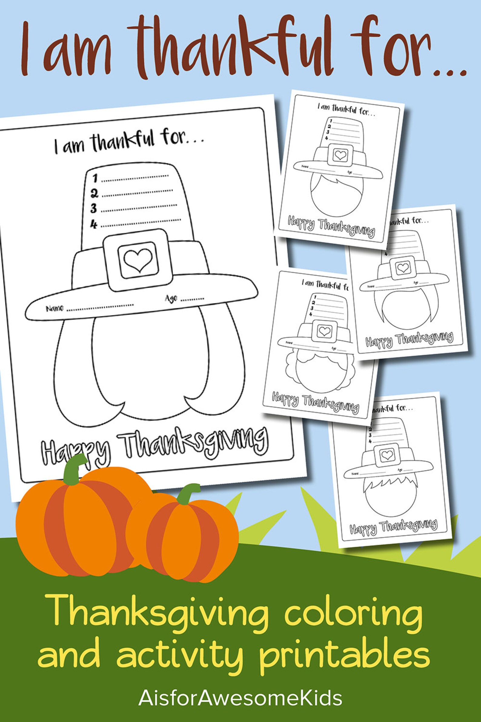 Thanksgiving Pilgrim Hat Writing Prompt, I Am Thankful for Kids ...