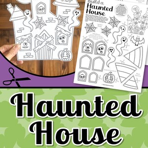 Haunted House Cut & Paste Craft, Build a Halloween Mansion Coloring ...