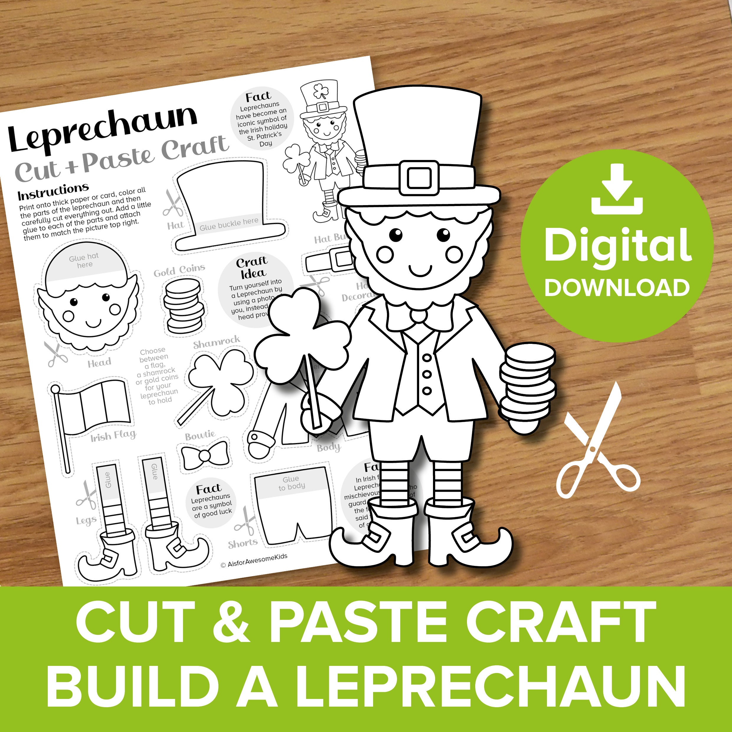 Leprechaun Cut & Paste Craft, St Patrick's Day Irish Sprite Paper Doll ...