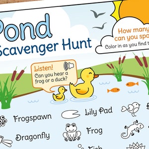 Pond Scavenger Treasure Hunt, Kids Wildlife Look & Find Trail ...