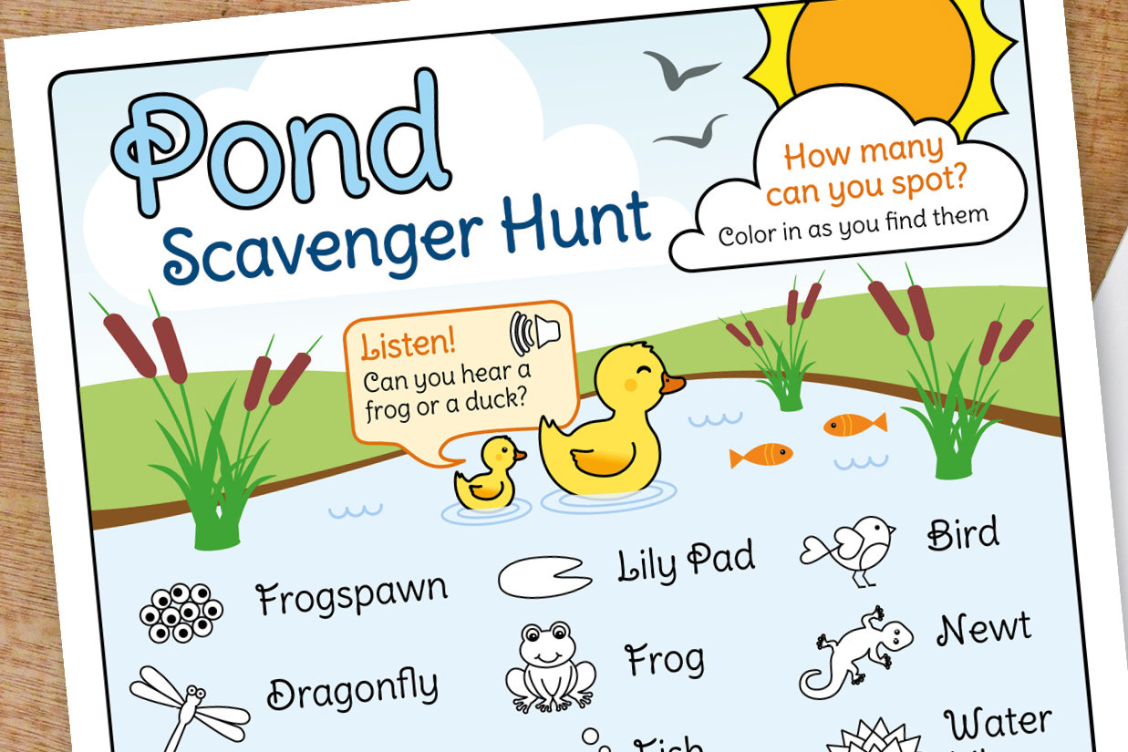 Pond Scavenger Treasure Hunt, Kids Wildlife Look & Find Trail ...