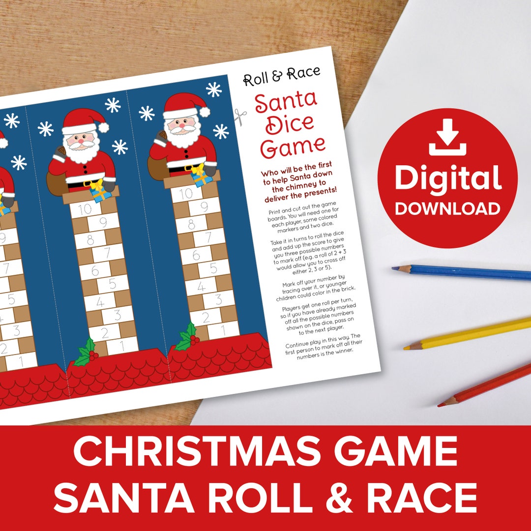Roll & Race Santa Christmas Dice Game, Kids Xmas Math Coloring Activity ...