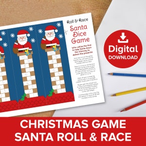 Roll & Race Santa Christmas Dice Game, Kids Xmas Math Coloring Activity ...