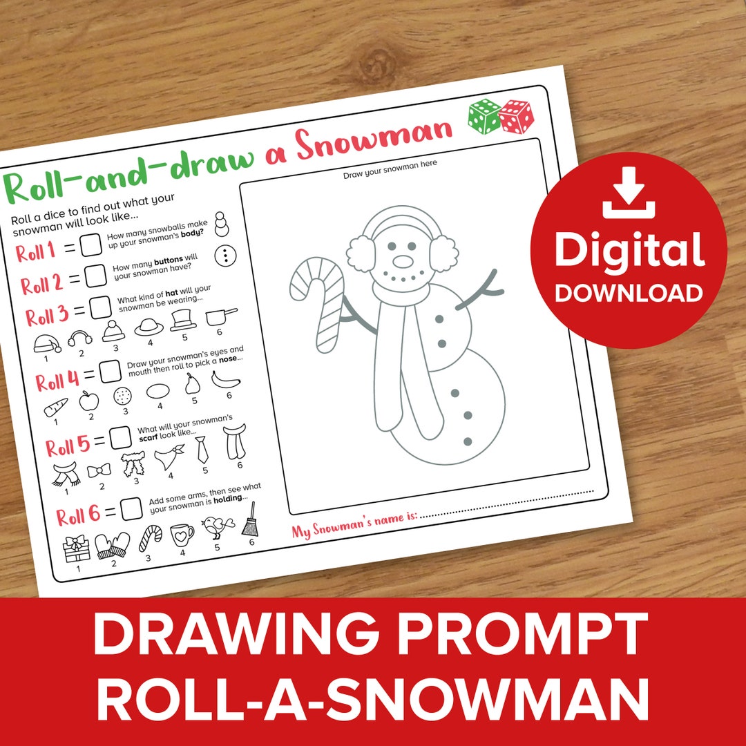 Roll & Draw a Snowman Drawing Prompt Activity, Kids Christmas Dice Game ...