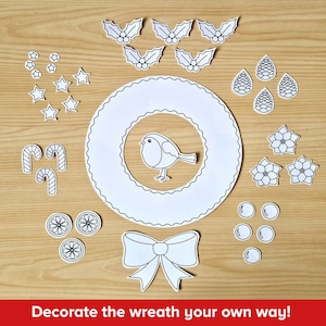 Christmas Wreath Cut & Paste Craft, DIY Xmas Decoration Color and Build ...